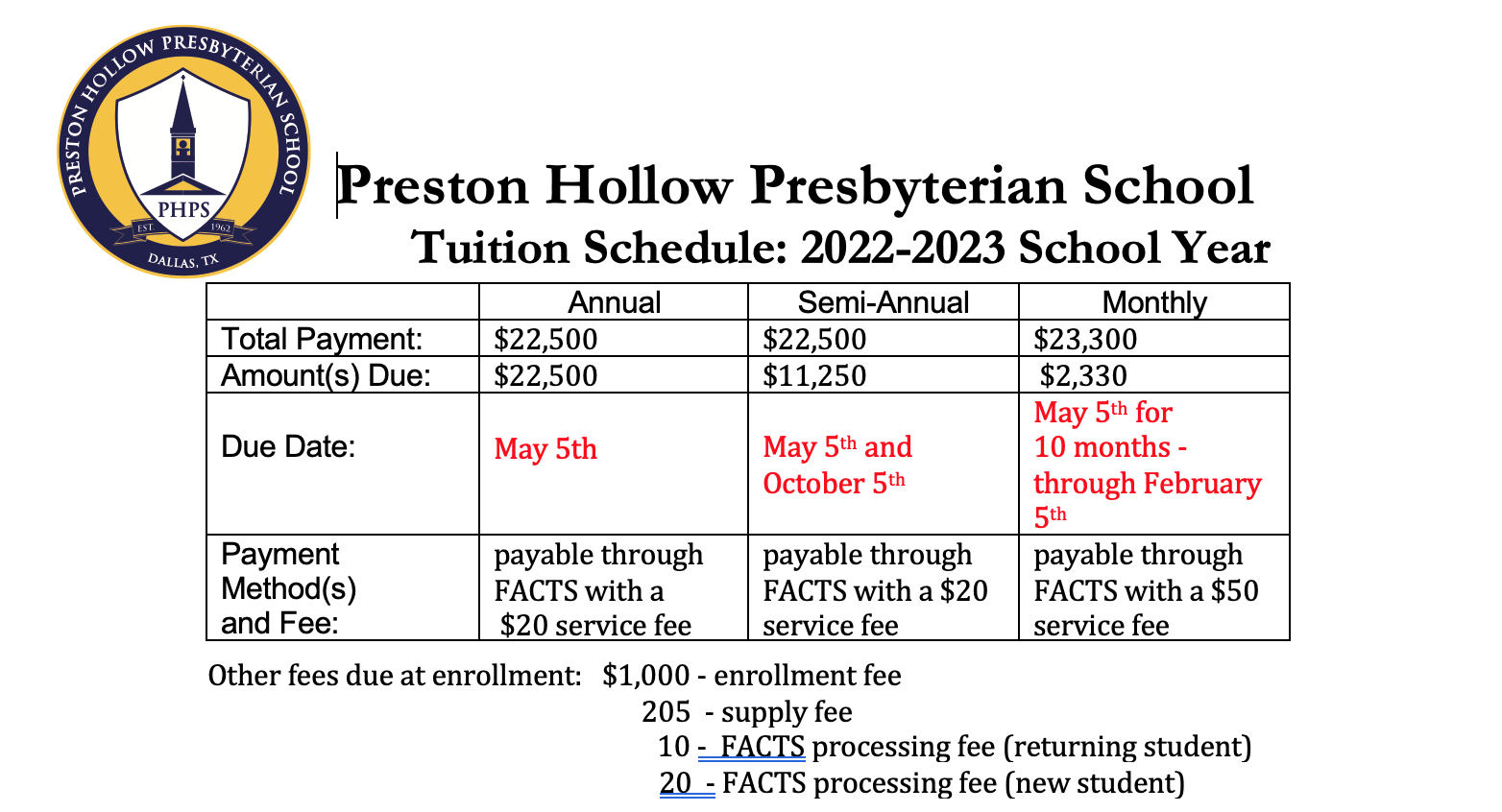 Tuition & Financial Aid - Preston Hollow Presbyterian School